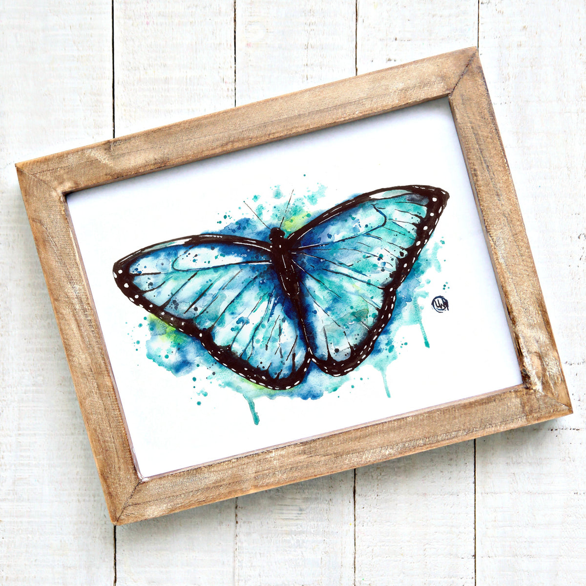 Blue Morpho Butterfly Colorful Watercolor Painting- Whitehouse Art