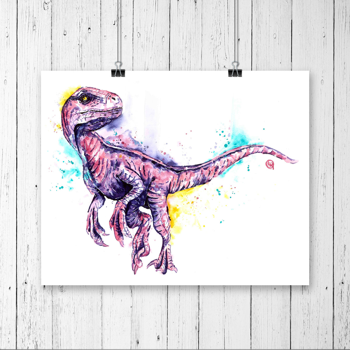 Pink Velociraptor Painting by Lisa Whitehouse - Whitehouse Art