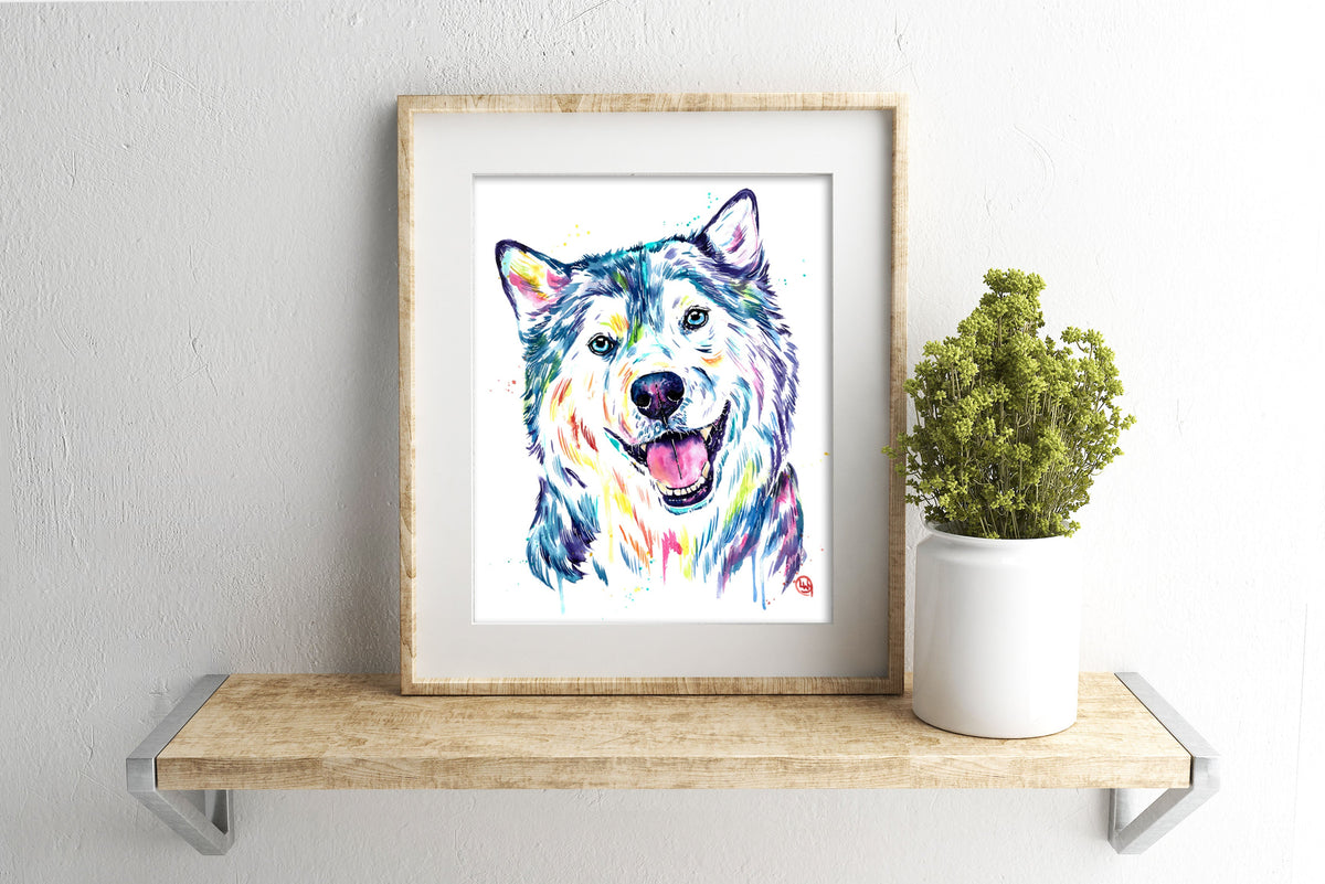 Siberian Husky Watercolor Dog Painting - Whitehouse Art